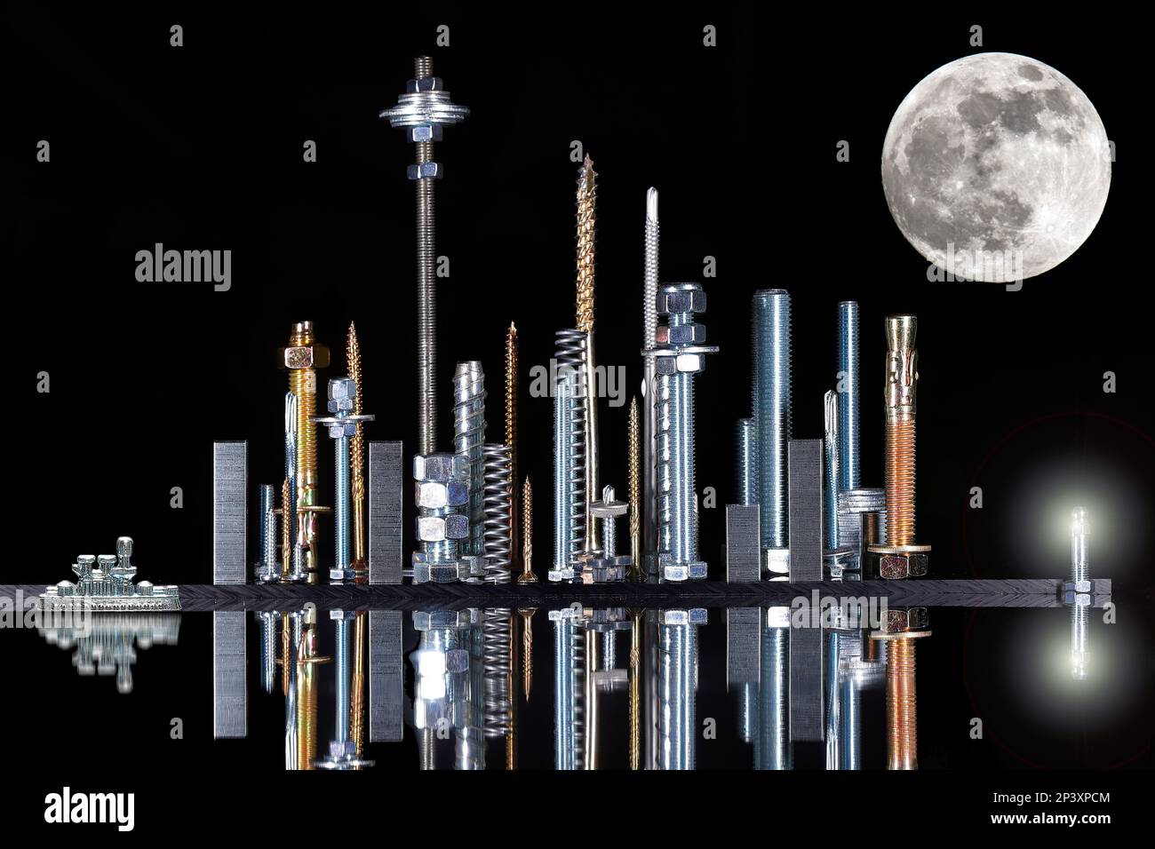 Nut Screw City - A minature skyline made from nuts,bolts,screws,washers ...