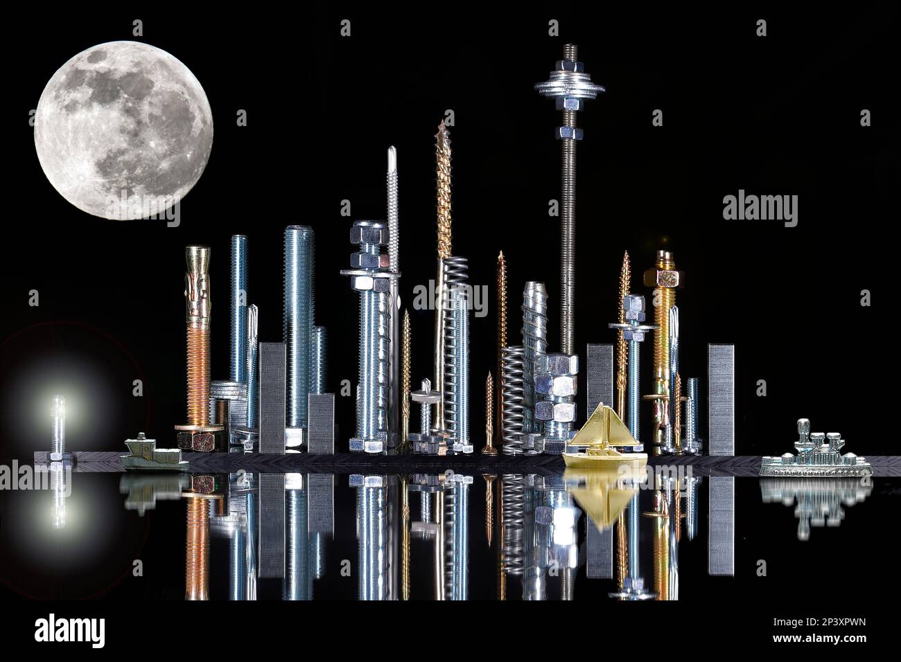 Nut Screw City - A minature skyline made from nuts,bolts,screws,washers ...