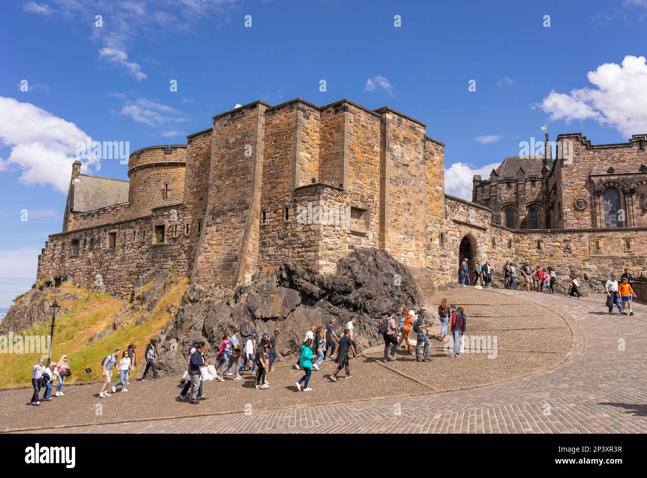 EDINBURGH, SCOTLAND, EUROPE - Edinburgh Castle, Tourists walk up to ...