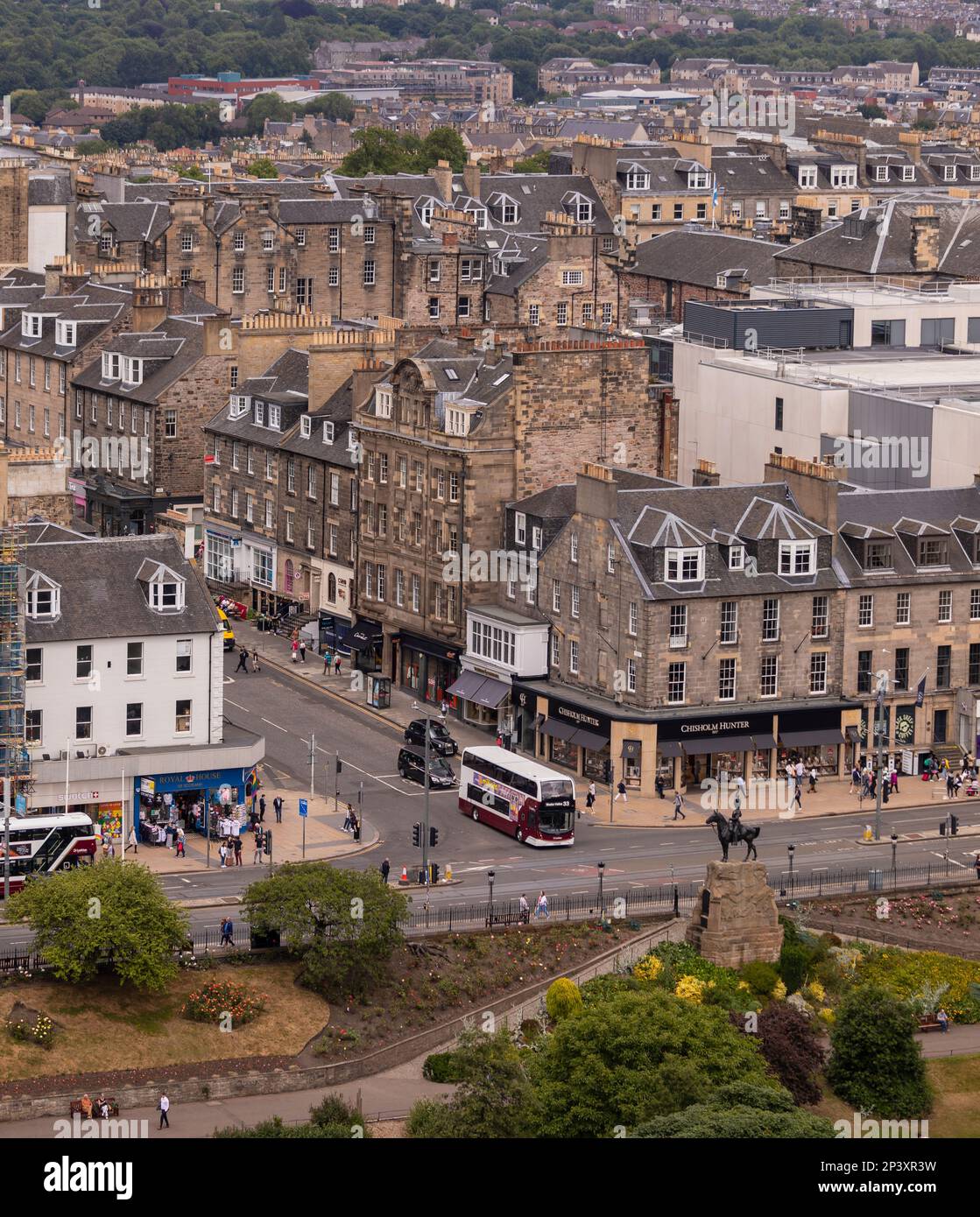 EDINBURGH, SCOTLAND, EUROPE - Aerial view of New Town at Princes Street ...