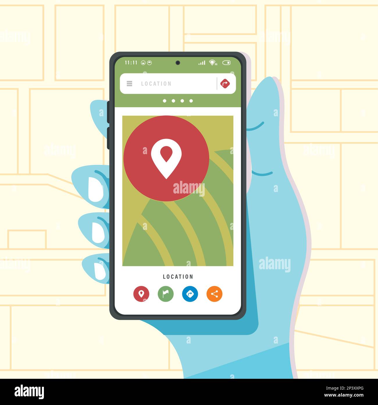 hand lifting smartphone with gps app Stock Vector Image & Art - Alamy