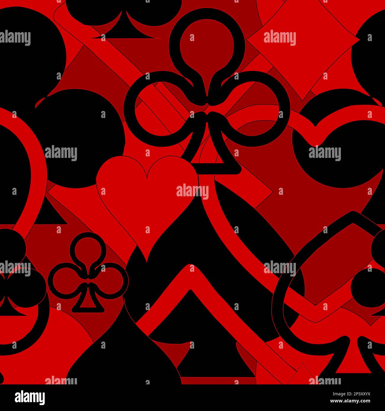abstract seamless black and red pattern of different card suits ...