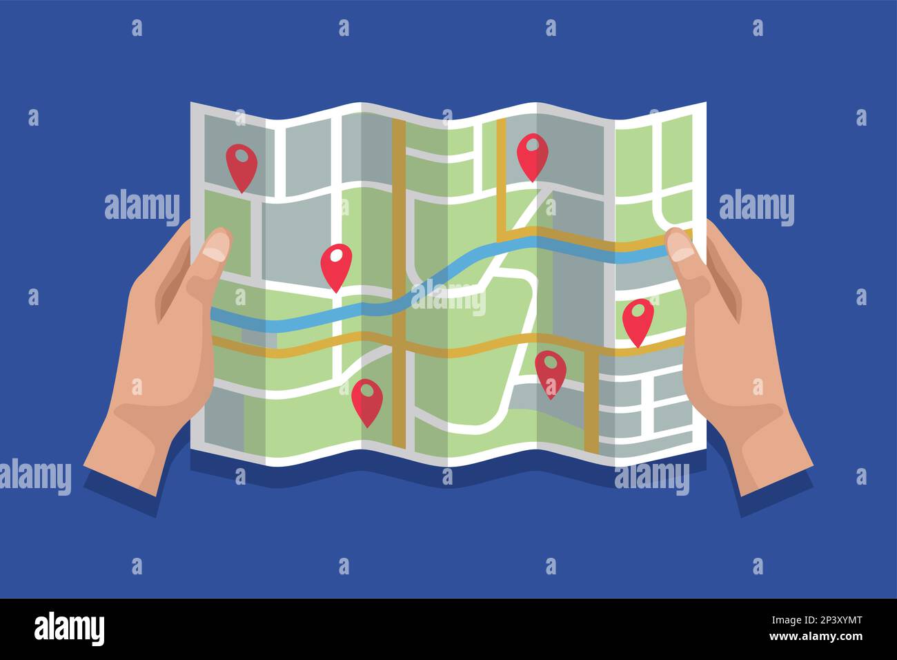 hands with paper map and pins locations Stock Vector Image & Art - Alamy