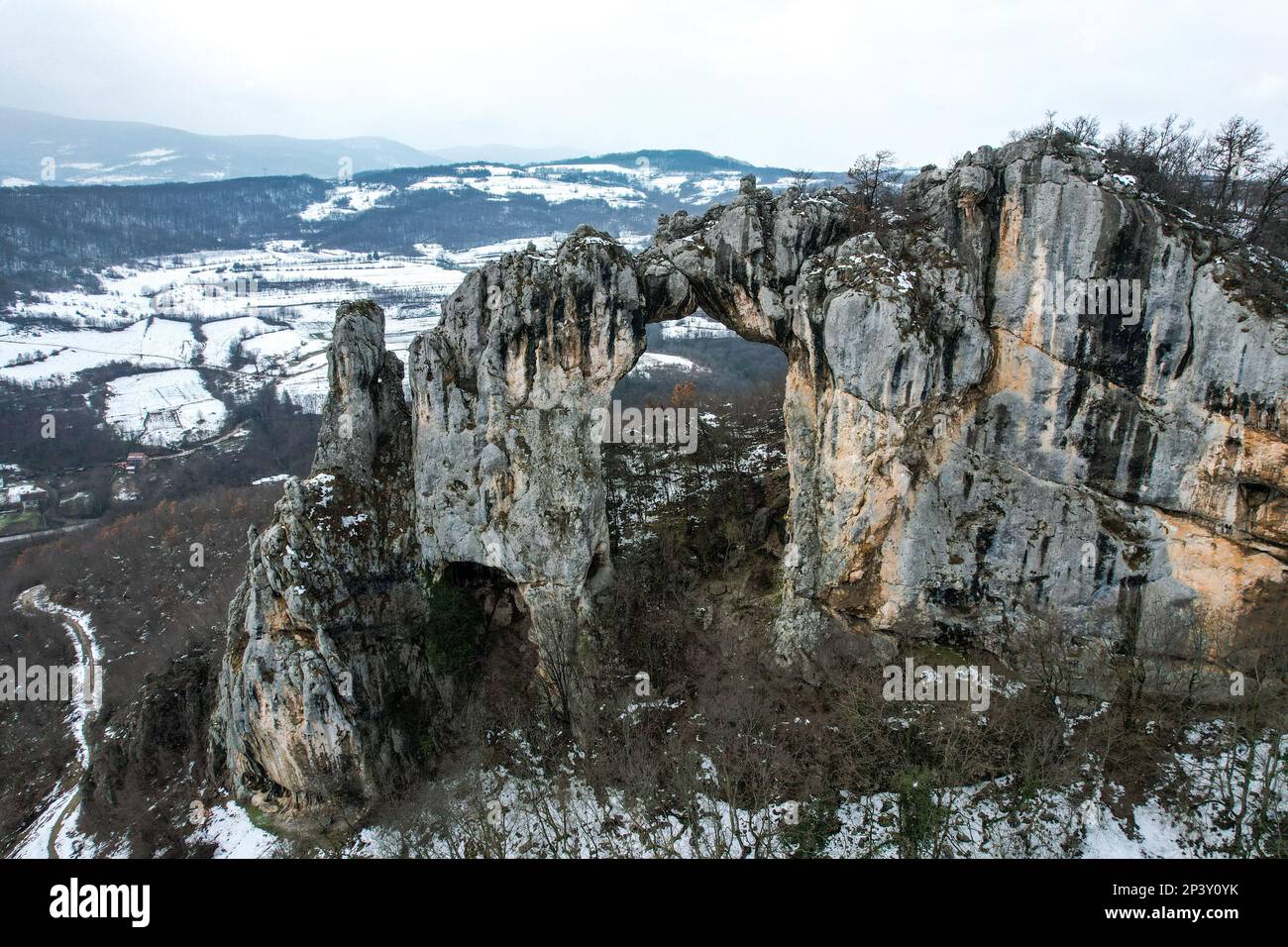 Aerial photo taken on March 5, 2023. shows Natural Stone Bridge ,in ...