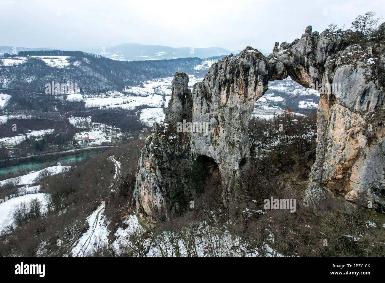 Aerial photo taken on March 5, 2023. shows Natural Stone Bridge ,in ...
