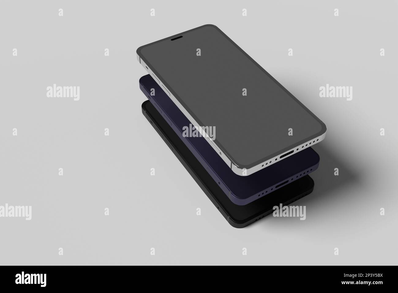 Three colors Smartphones levitating, mockup, product modern concept Stock Photo - Alamy
