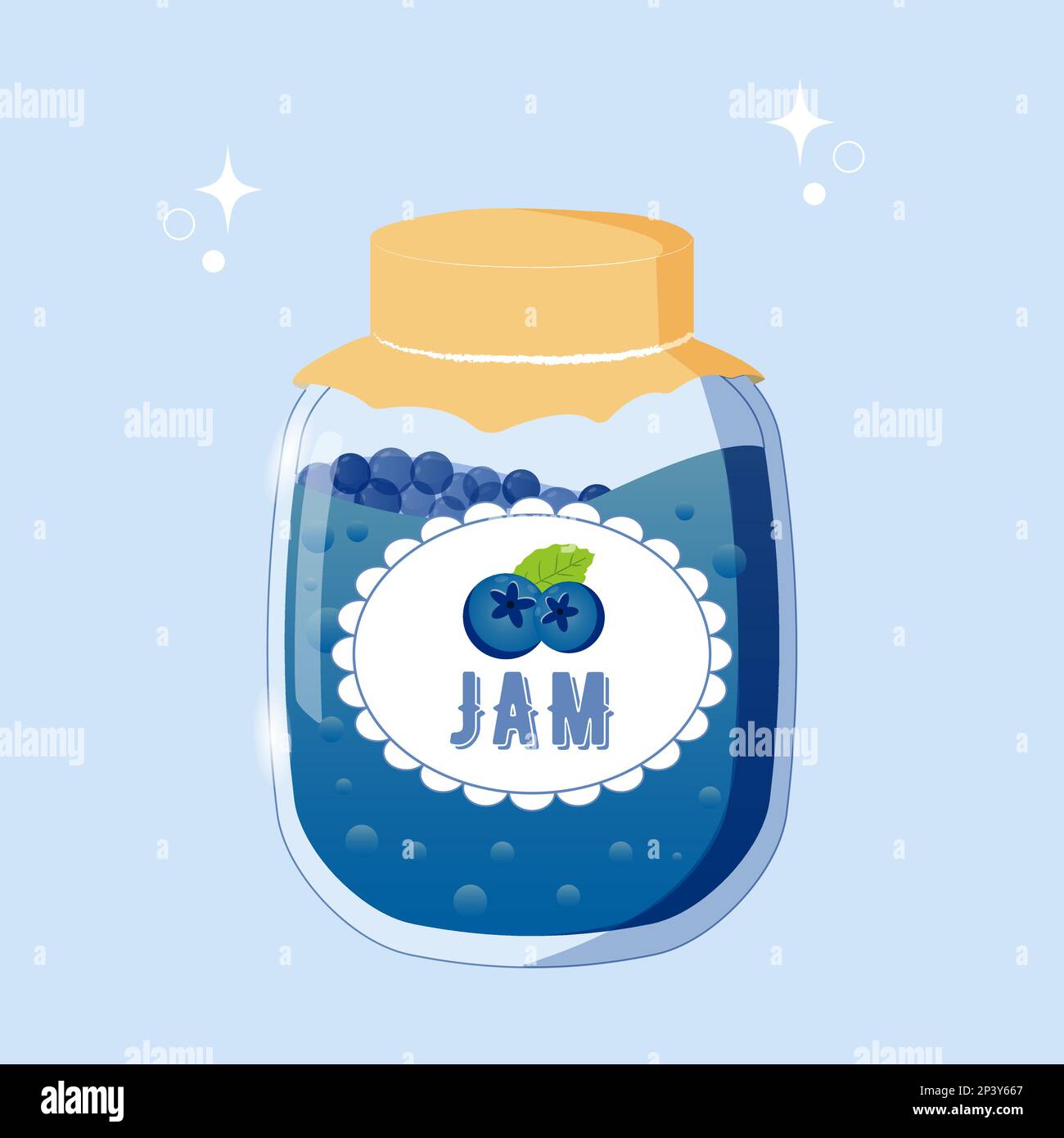Natural organic blueberry jam in glass with tag and paper cover vector ...