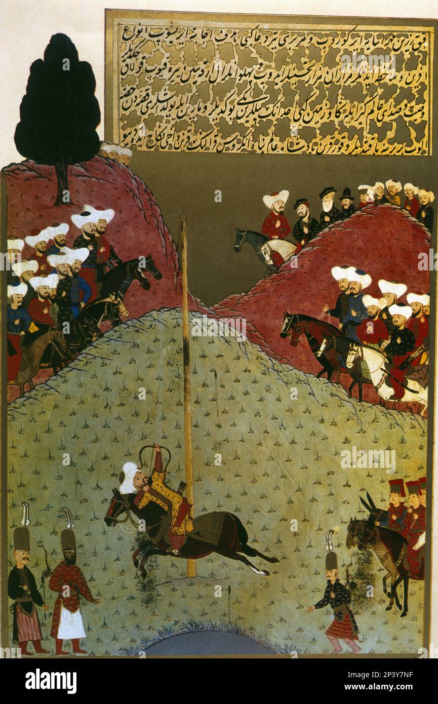 Murat II, in the presence of an ambassador, demonstrates his skill by ...