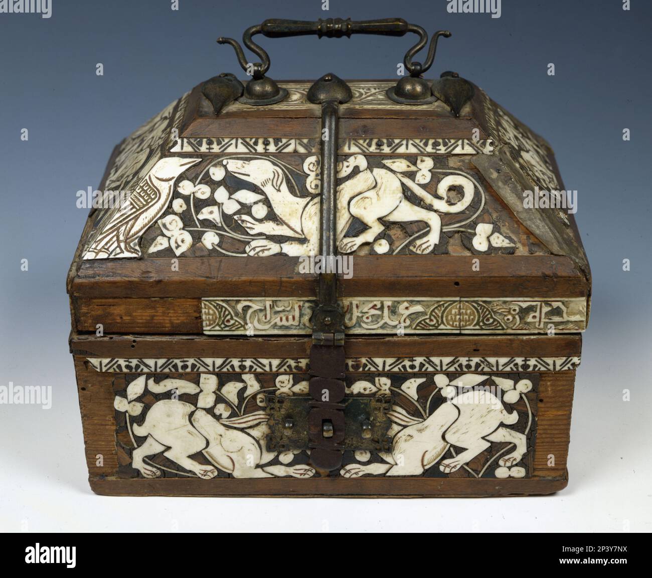 Taracea chest made of wood and bone, c.1200, belonging to the treasure ...
