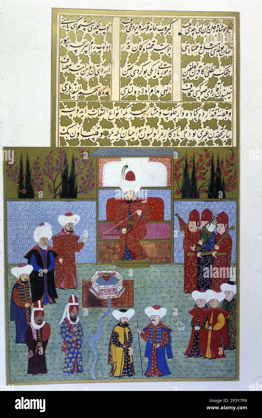Sultan Orzhan Gazi, shows the bow he had tried with a prince, a Turkish ...