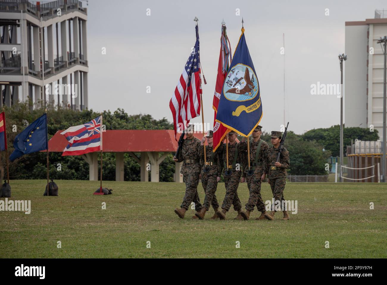 U.S. Marines with the Combat Logistics Regiment 37 Color Guard present ...