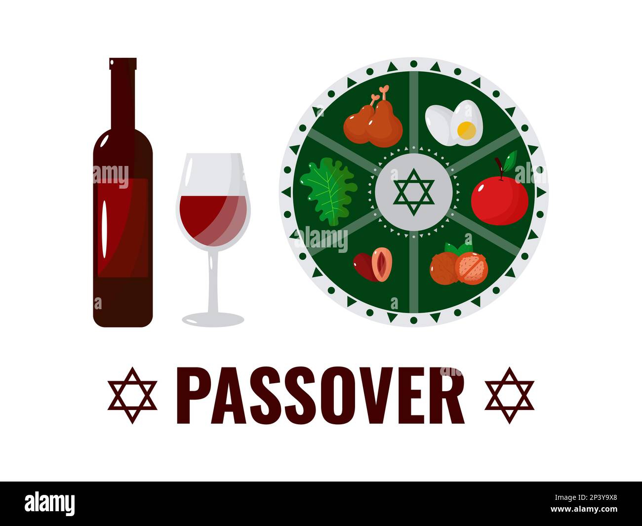 Jewish holiday Passover, Pesach, traditional icons and symbols. Vector ...