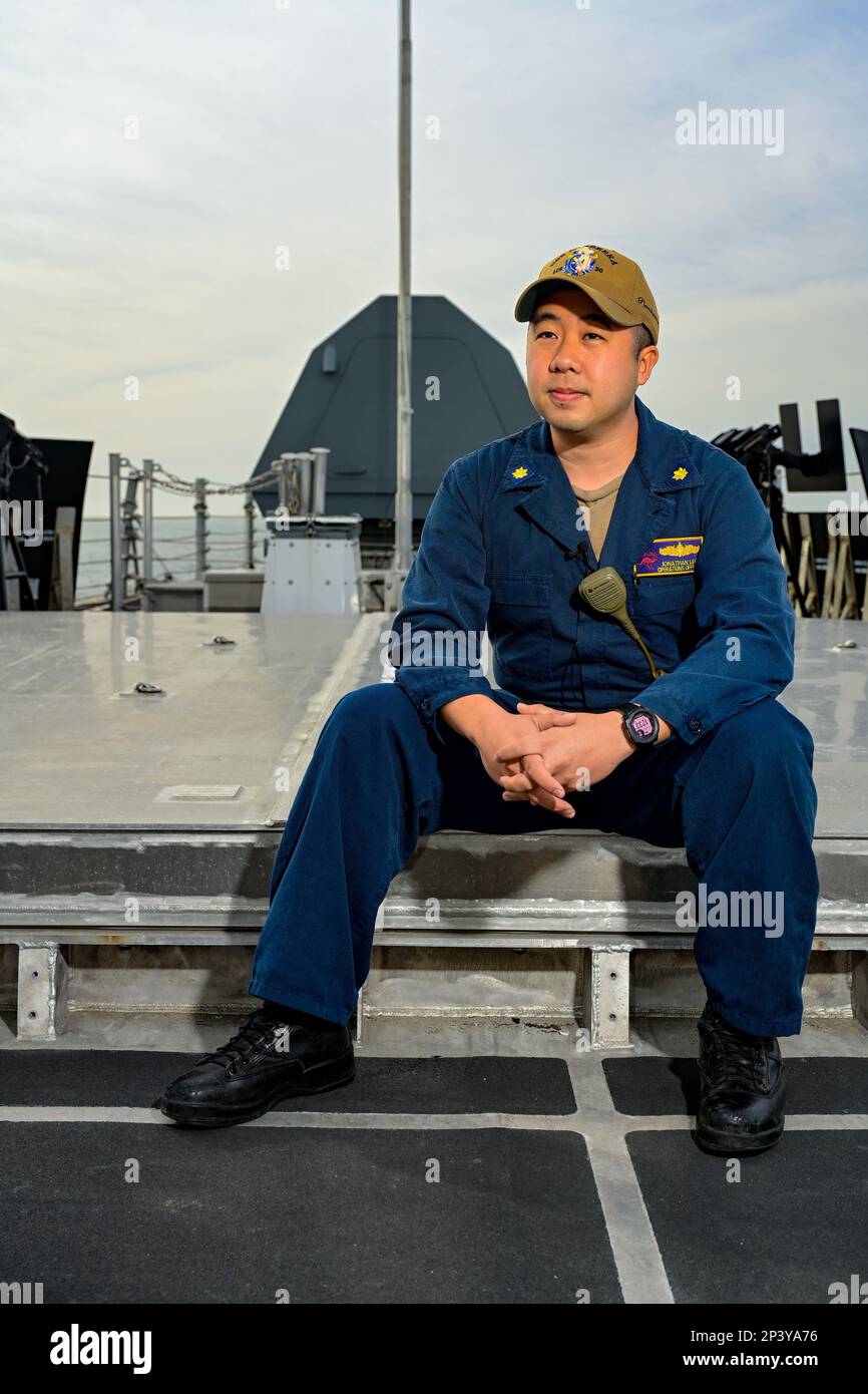 Lt. Cmdr. Jonathan Leo, operations officer of the Independence-class litorral combat ship USS ...