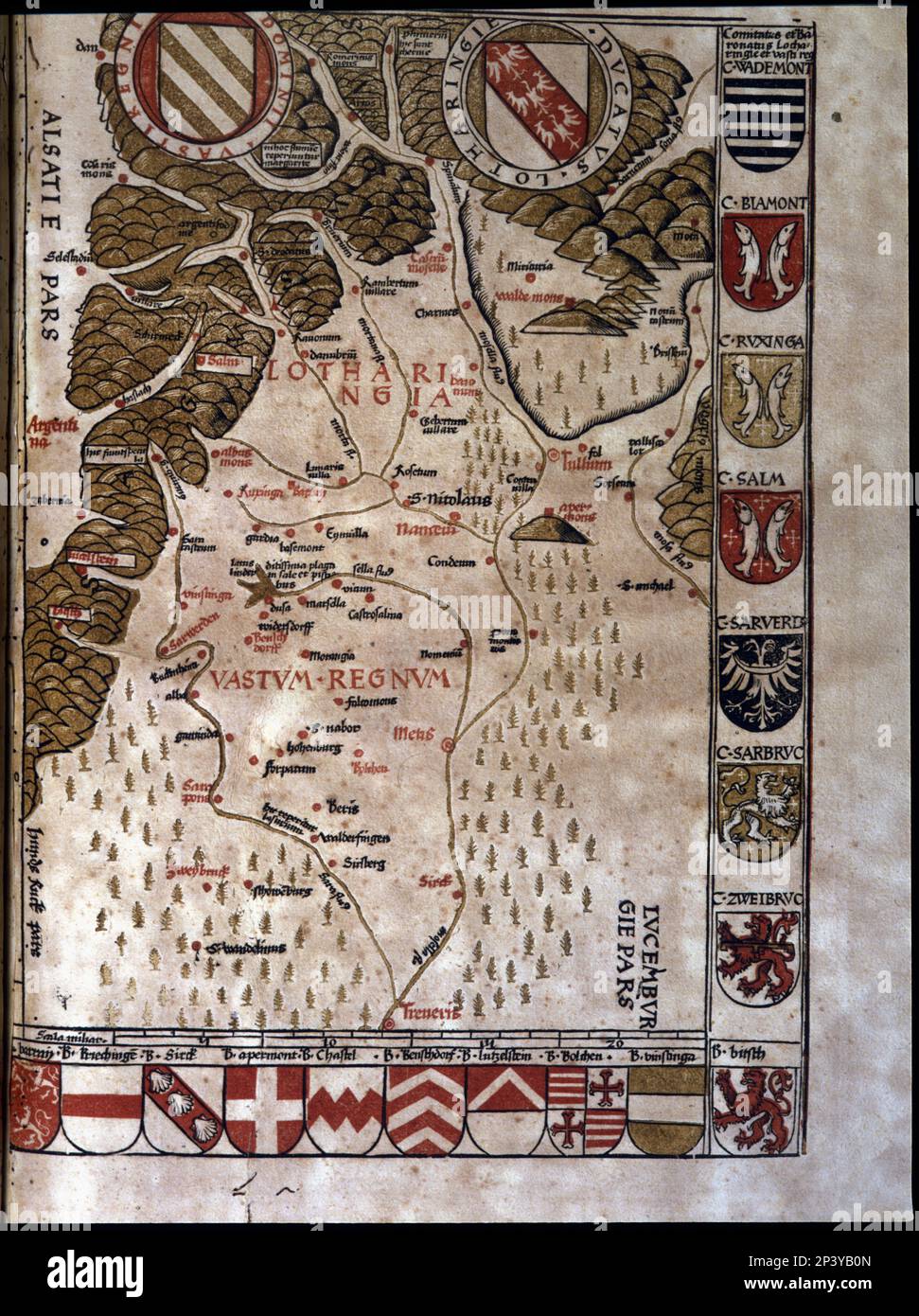 Map of the Duchy of Lotaringia, now Lorraine (France). In'Geographiae ...