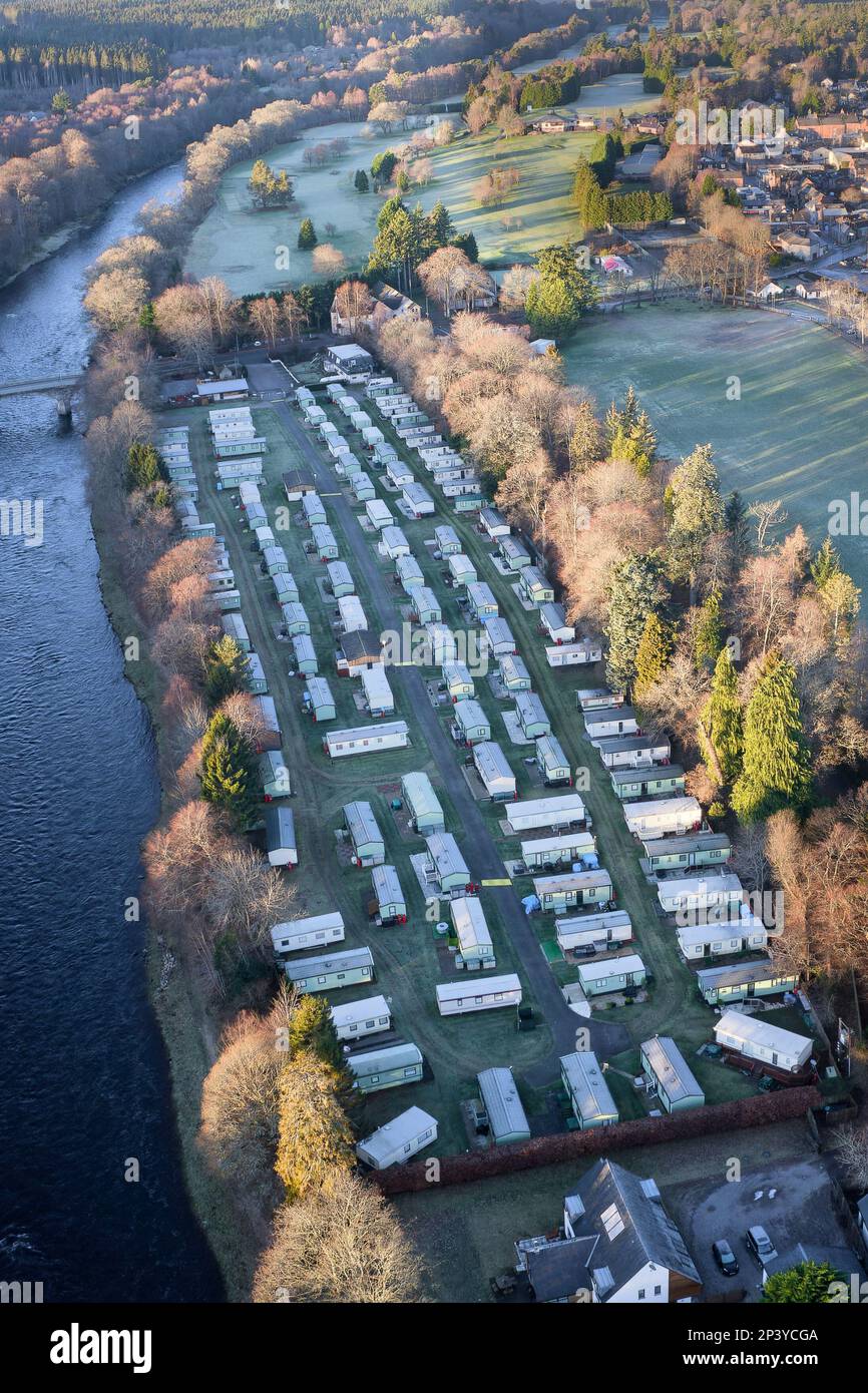 Aerial view of caravan park in Banchory village, Aberdeenshire Stock ...