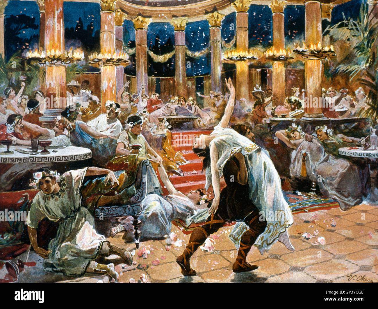 Pagan feast in the palace of Emperor Nero, 1920 drawing by Ulpiano ...