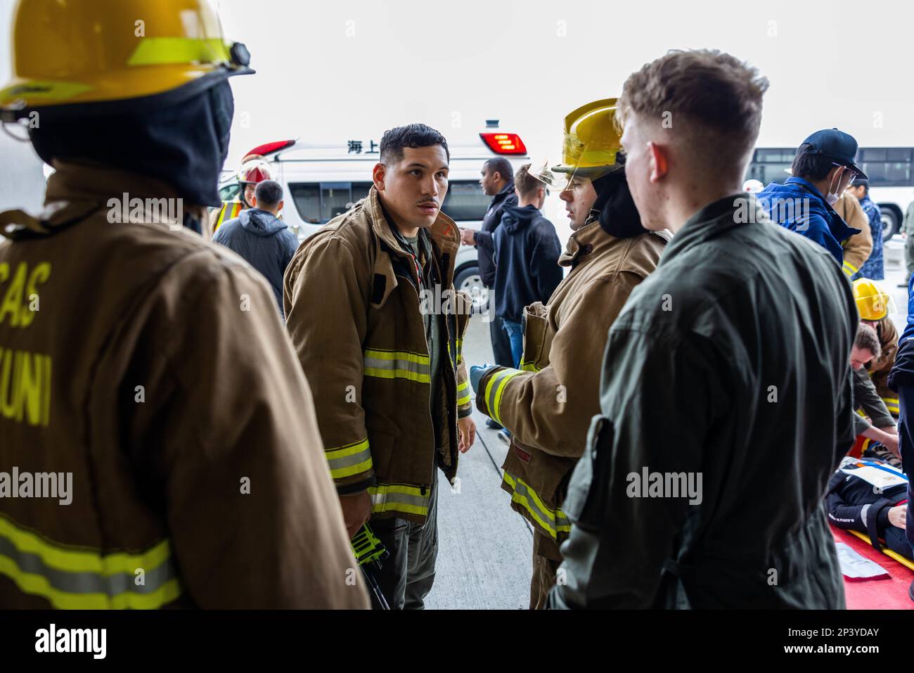 U.S. Marine Corps aircraft rescue and firefighting (ARFF) specialists ...