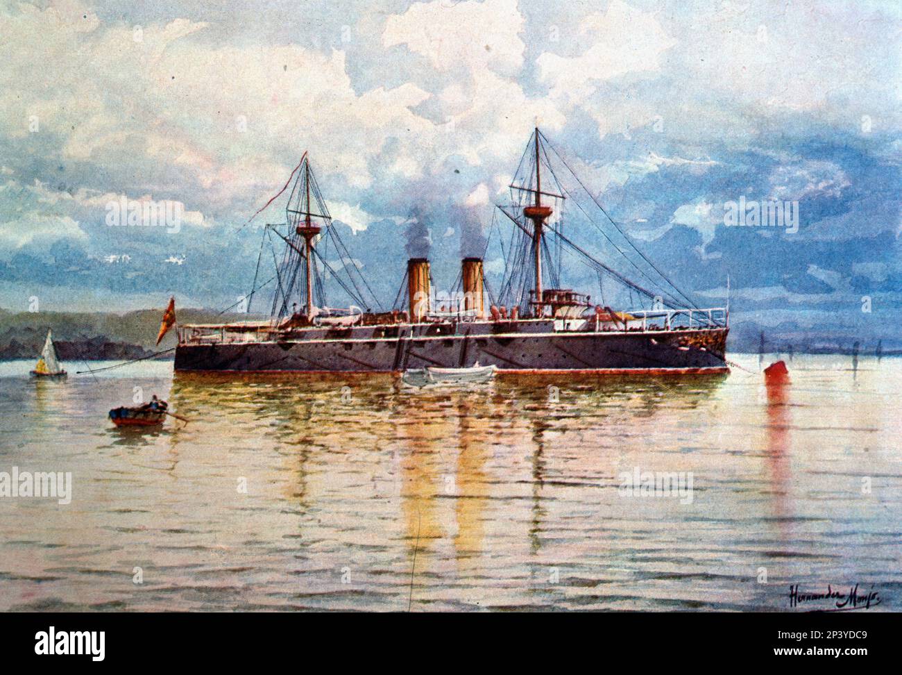 War Navy. Battleship 2nd. class 'Infanta María Teresa'. Destroyed by ...