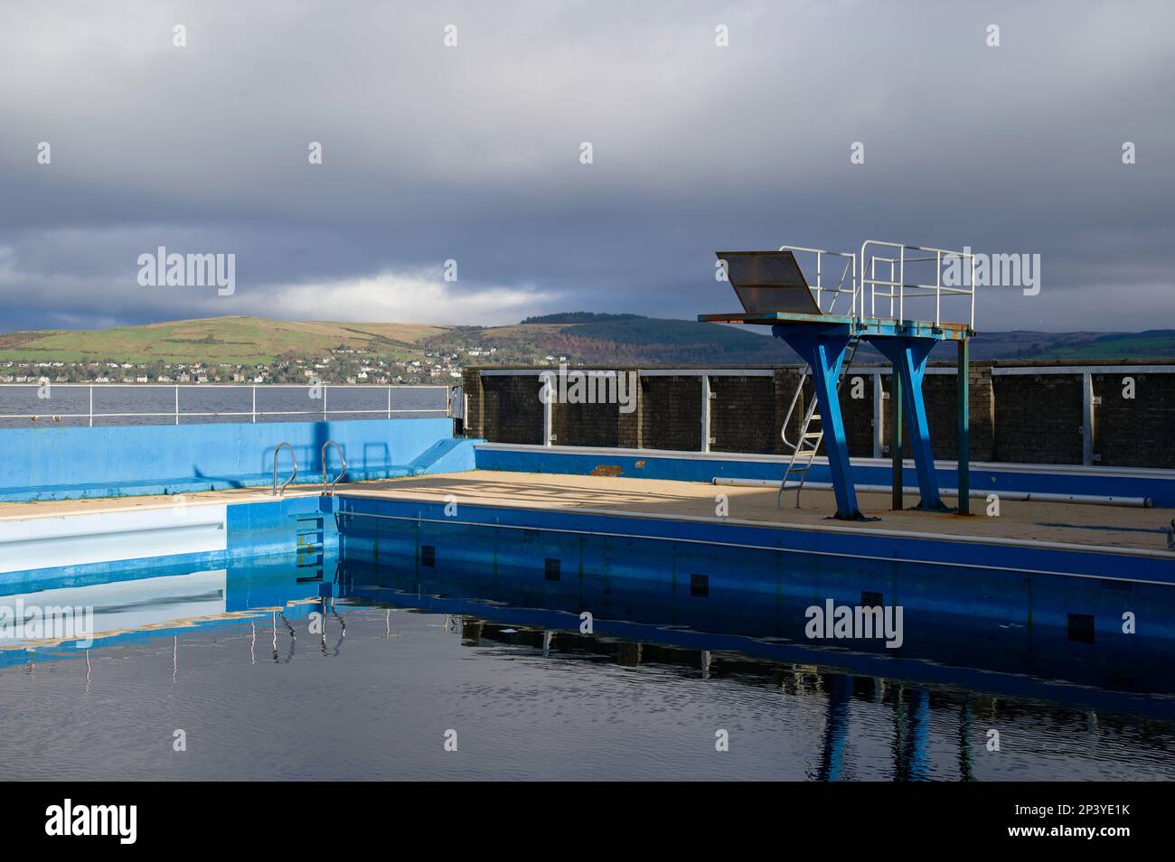 Outdoor open air swimming pool closing for maintenance in Gourock Stock ...