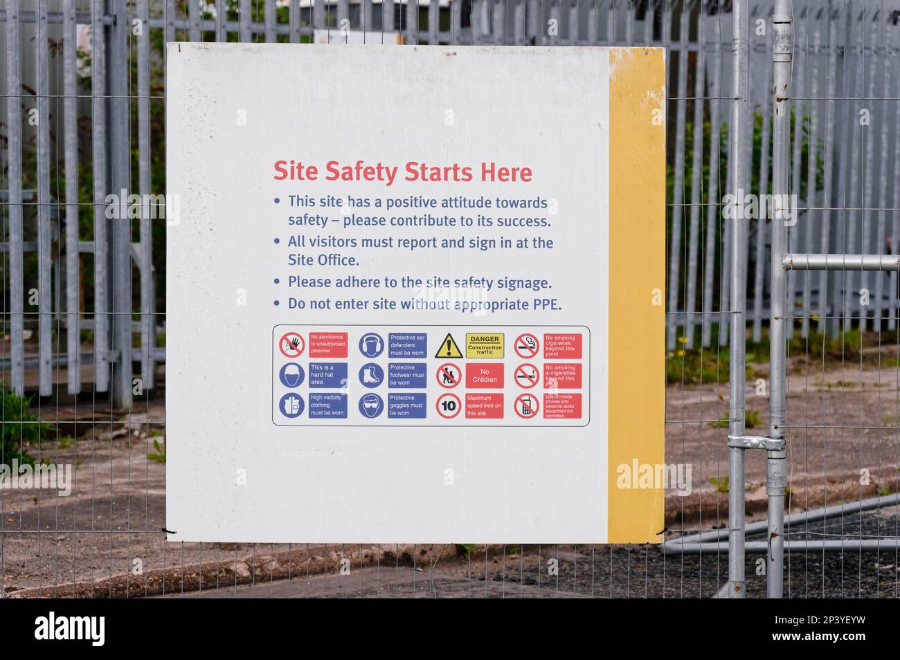 Construction site health and safety message rules sign board signage on ...