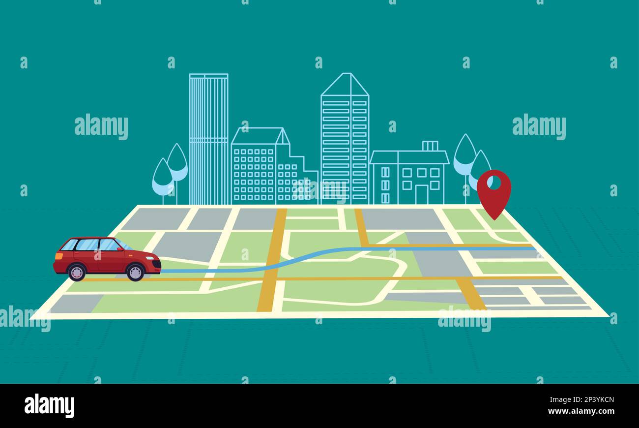 pin location and car in map Stock Vector Image & Art - Alamy