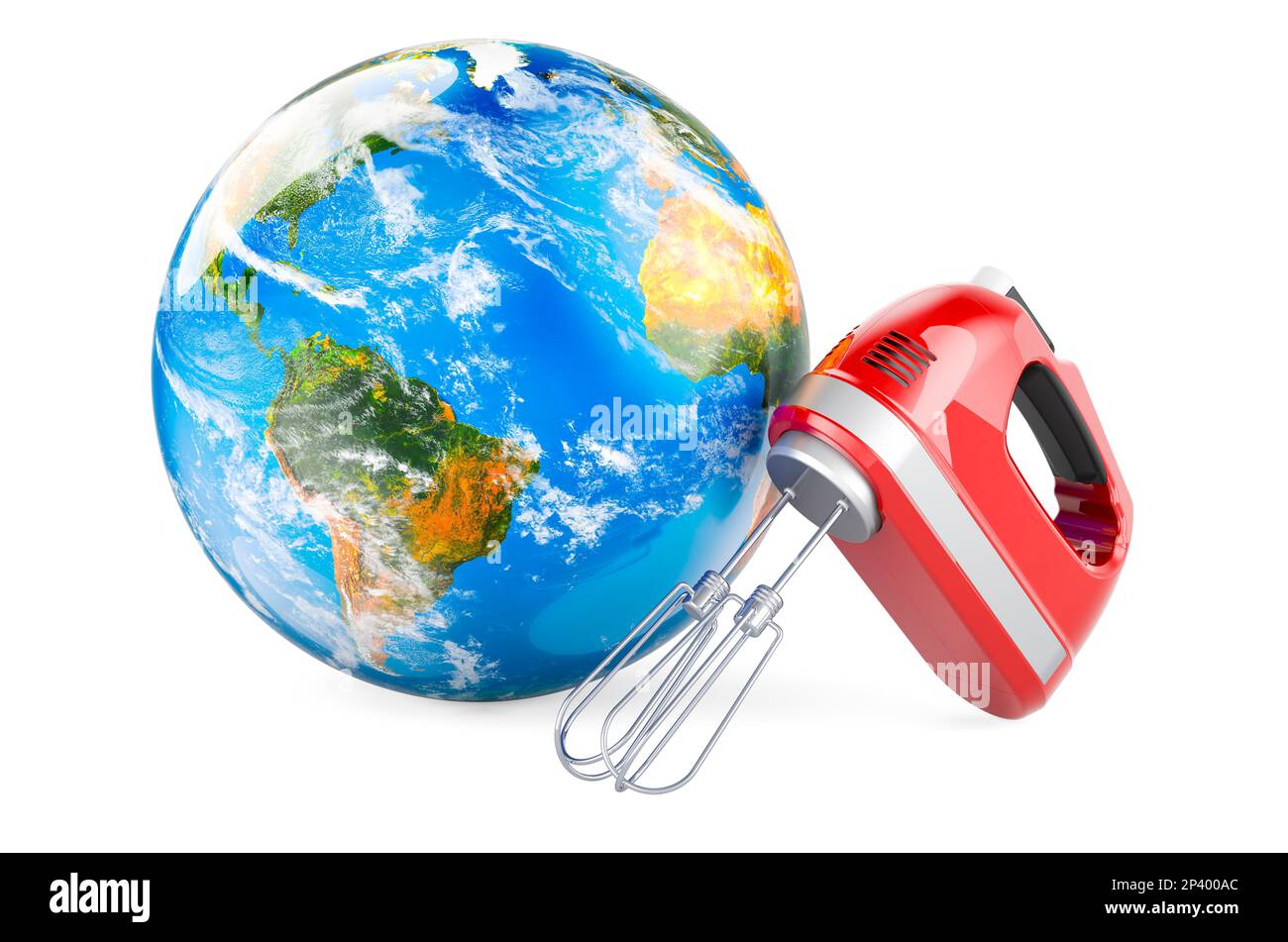 Hand kitchen mixer with Earth Globe, 3D rendering isolated on white ...
