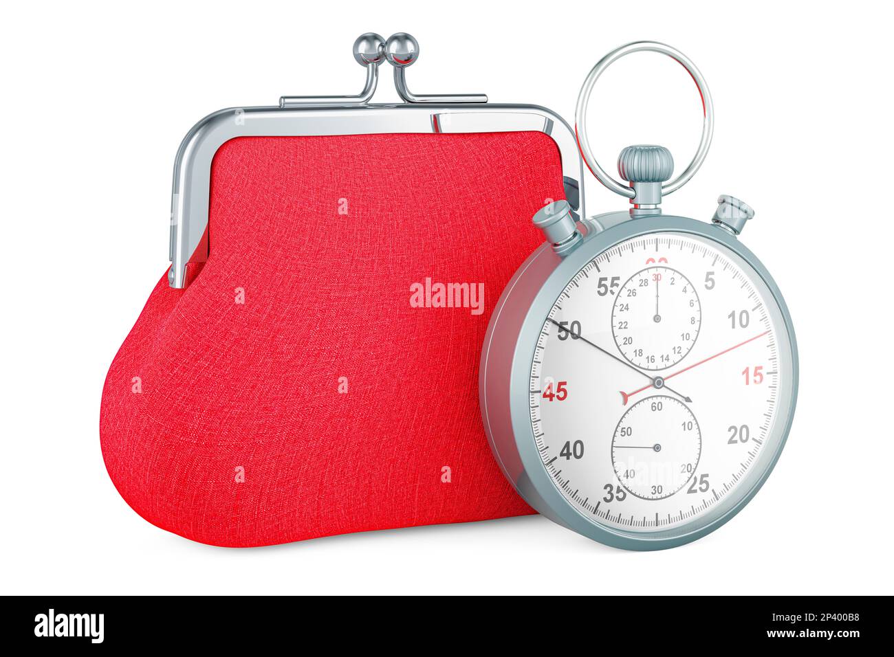 Purse coin with stopwatch, 3D rendering isolated on white background ...