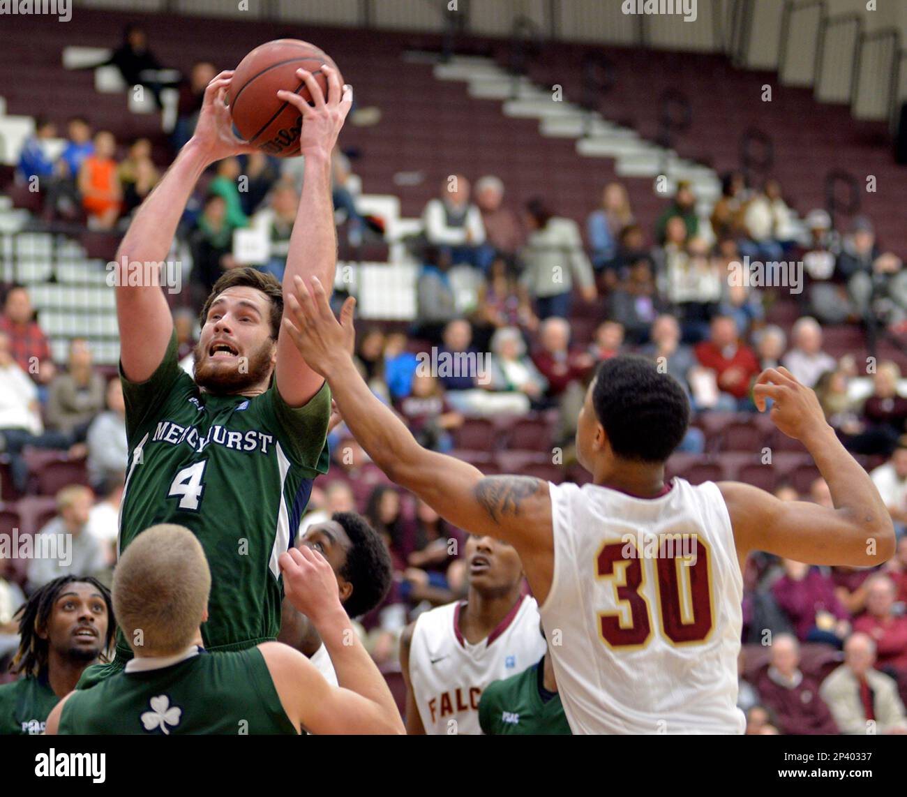 Mercyhurst University's Sean Beins comes down with the rebound over ...
