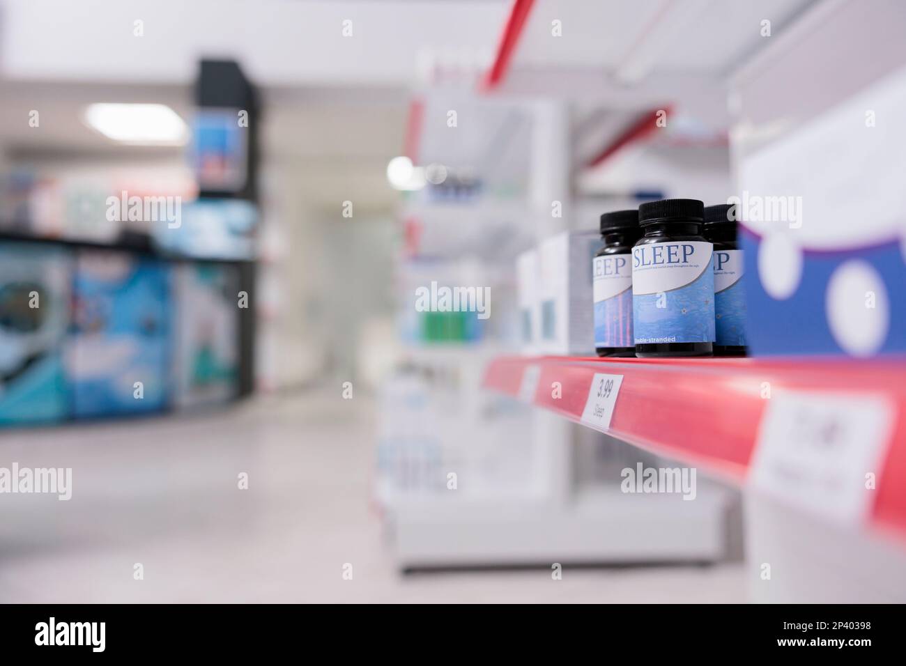 Empty health care shop filled with boxes of medicaments and vitamins to ...