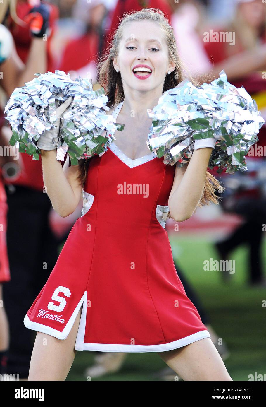 10 OCT 2014: A member of the Stanford Cardinal Dance Team performs ...
