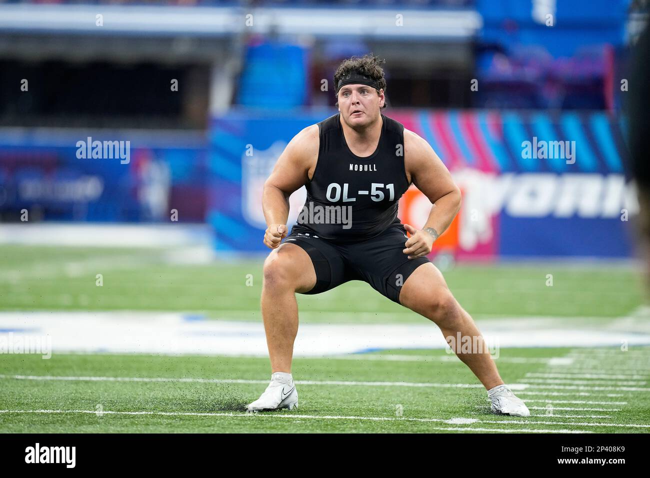 Ohio State offensive lineman Luke Wypler runs a drill at the NFL ...