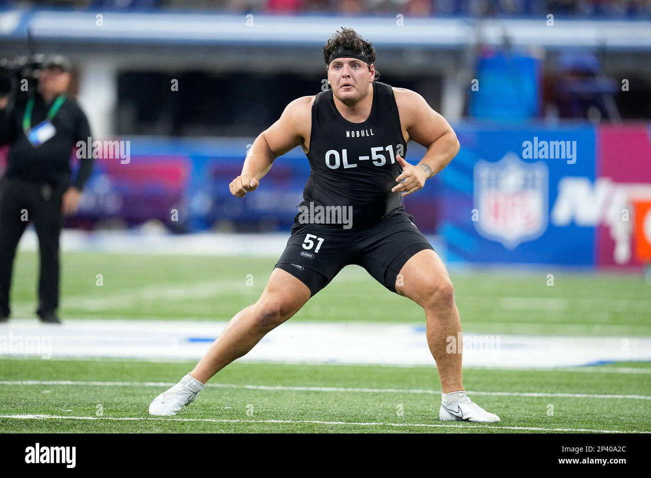 Ohio State offensive lineman Luke Wypler runs a drill at the NFL ...