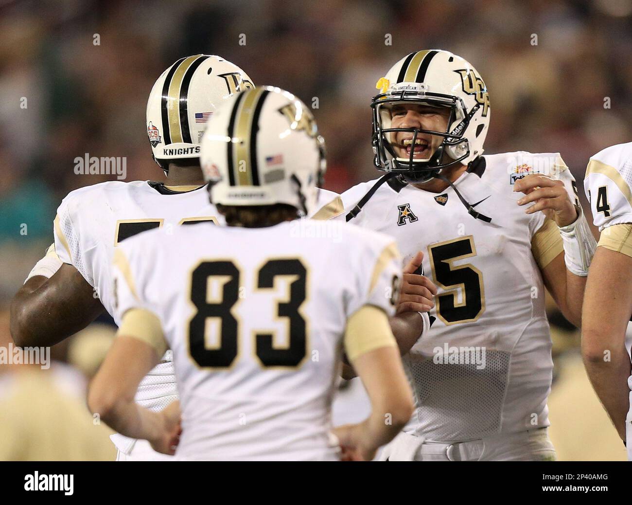 01 January 2014: UCF quarterback Blake Bortles (5, center) celebrates a ...