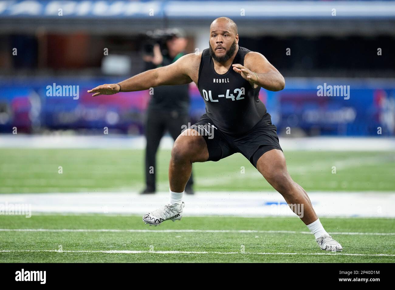 Eastern Michigan offensive lineman Sidy Sow runs a drill at the NFL ...