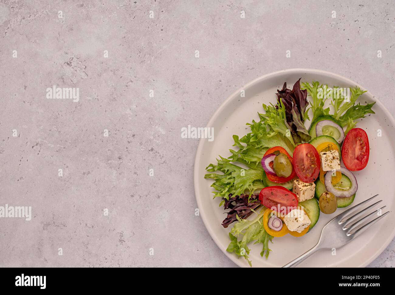 Blank food photography of feta salad, greek, tomato, cucumber, onion ...