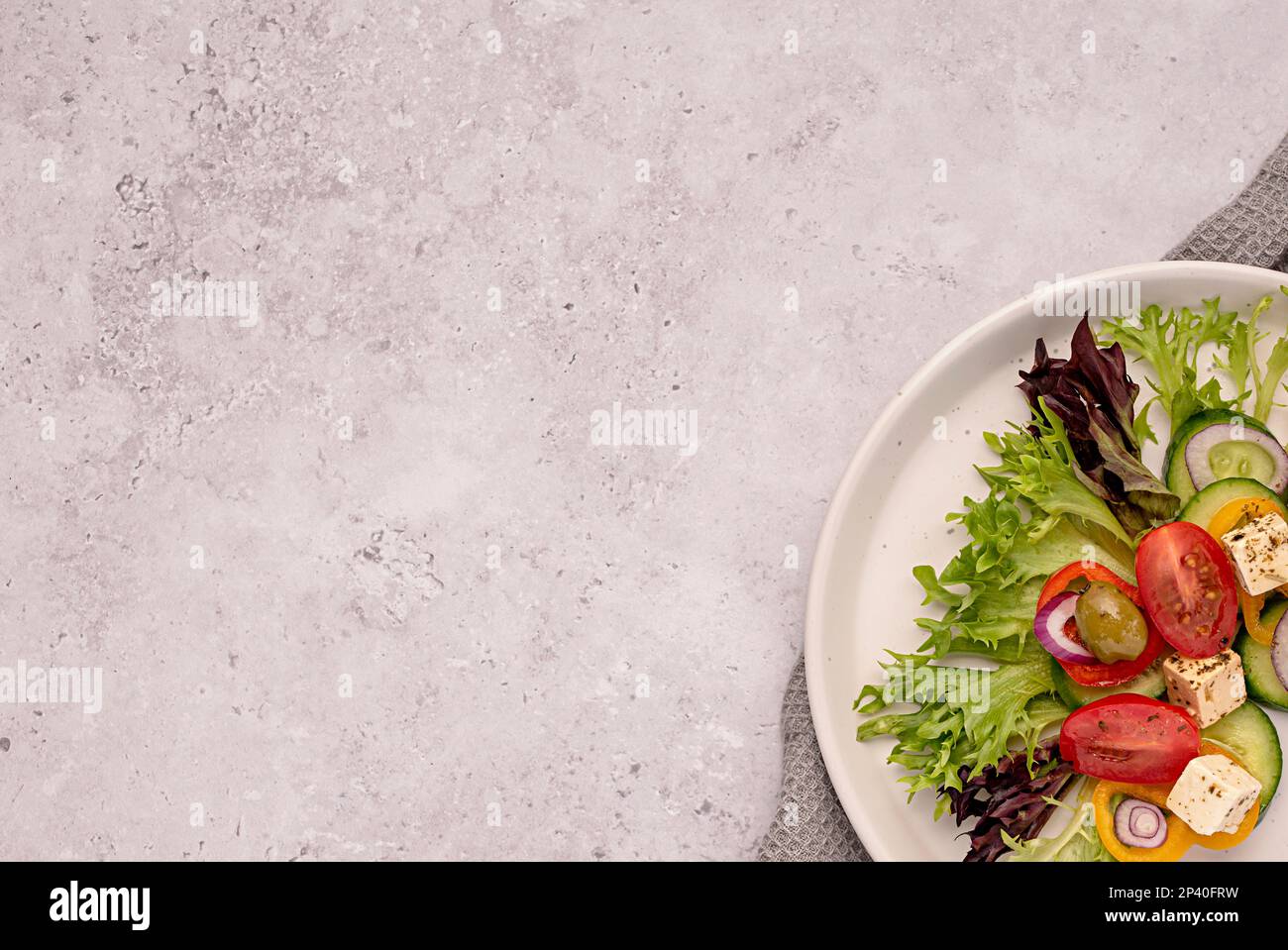 Blank food photography of feta salad, greek, tomato, cucumber, onion ...