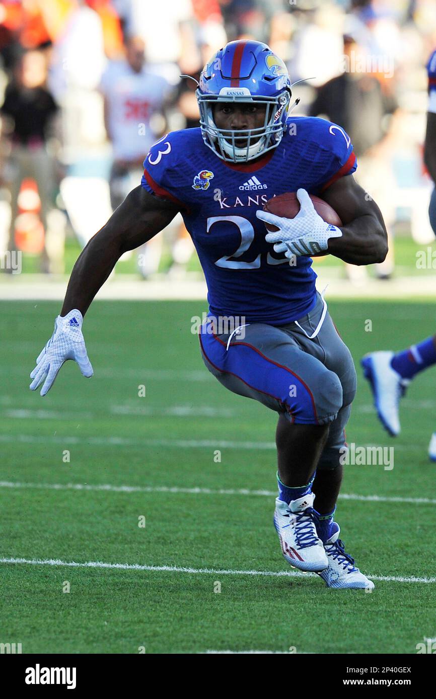 October 11 2014: Jayhawk running back De'Andre Mann runs during the ...