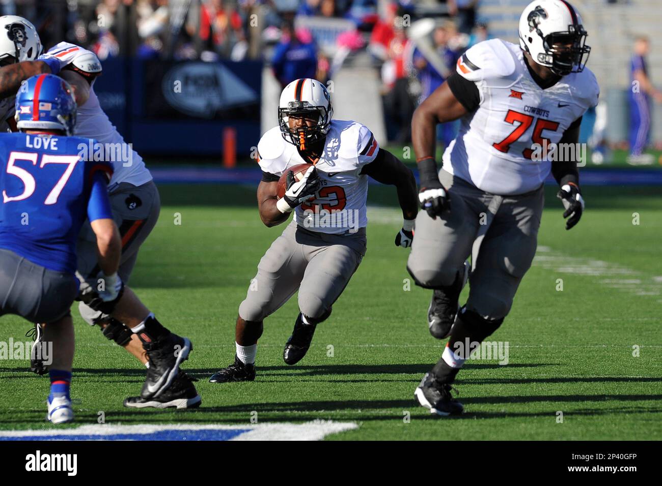 October 11 2014: Cowboy running back Desmond Roland looks for running ...