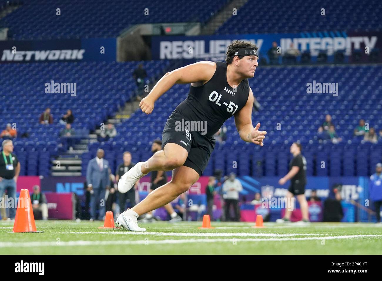 Ohio State offensive lineman Luke Wypler runs a drill at the NFL ...