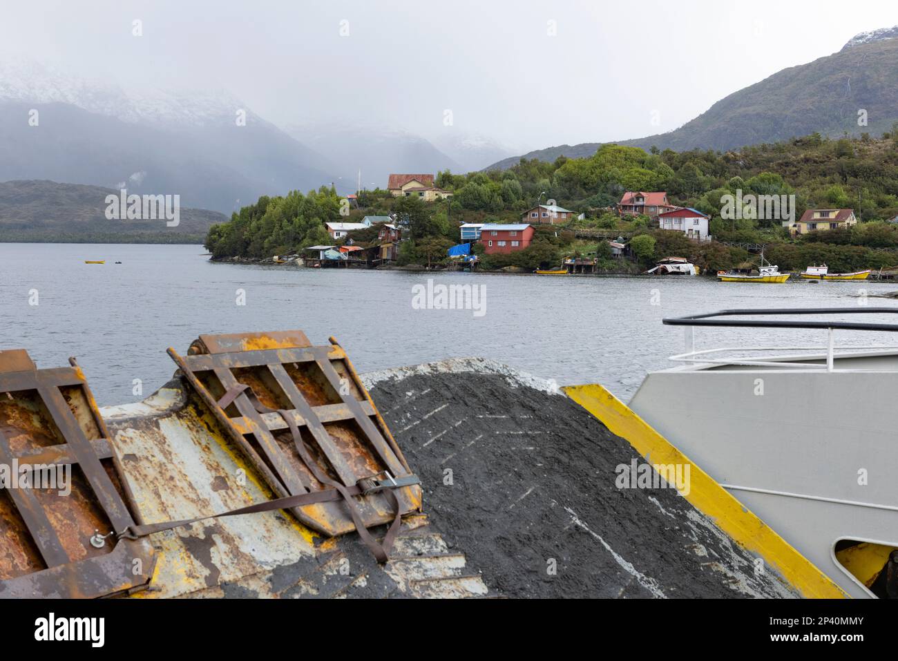 Puerto Edén viewed from a ferry cruising through the fjords of southern ...