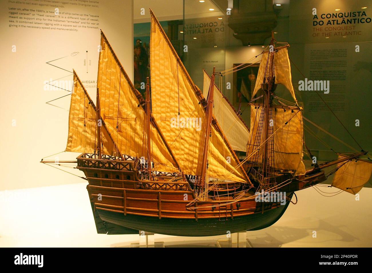 Square-rigged caravel, scale model of 15th-century sailing ship, at the ...