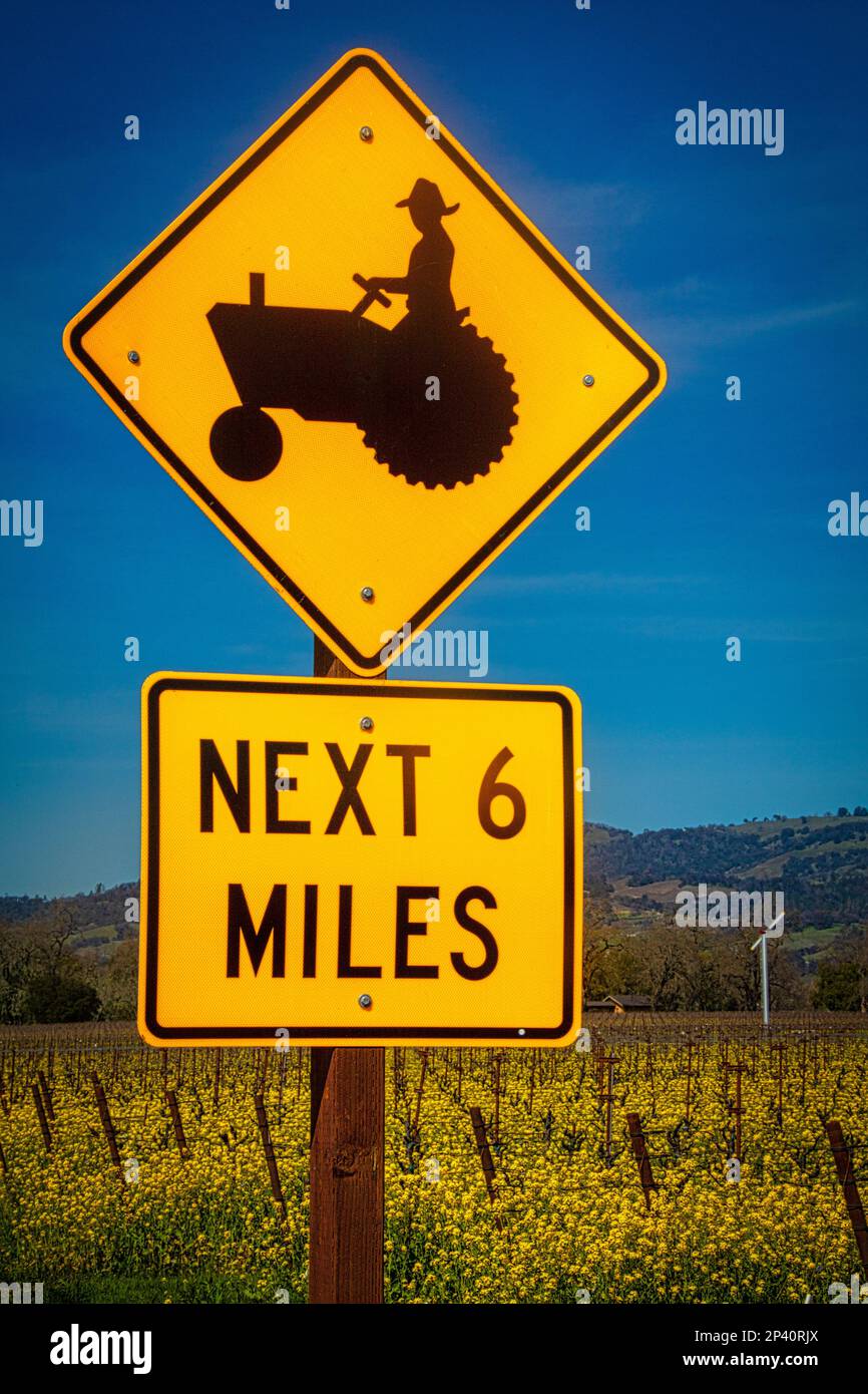 Tractor Sign In The Vineyards Stock Photo - Alamy