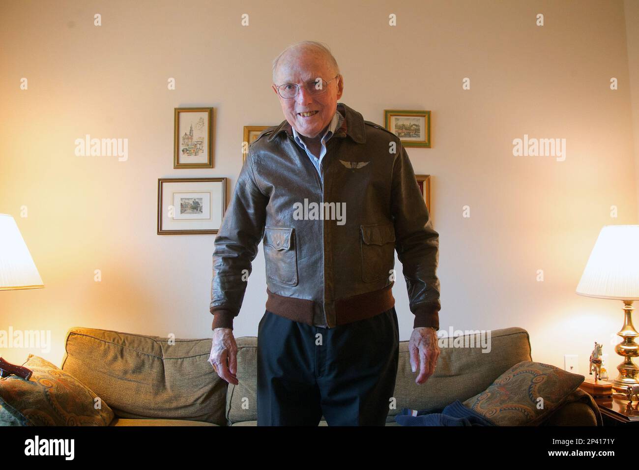 Bill Kinard, 92, poses for a picture wearing his WWII B-17 pilot's ...