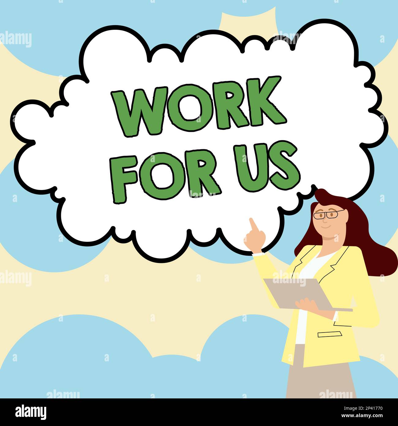 Hand writing sign Work For Us. Business showcase Invitation to join a ...