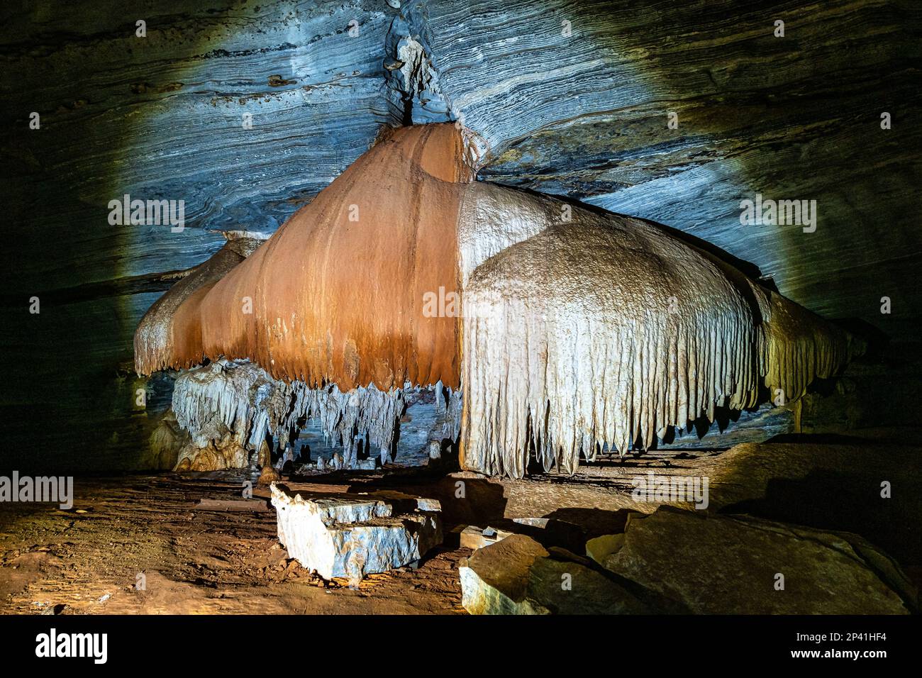 Limestone cave of stalactite and stalagmite formations, the Gruta da ...
