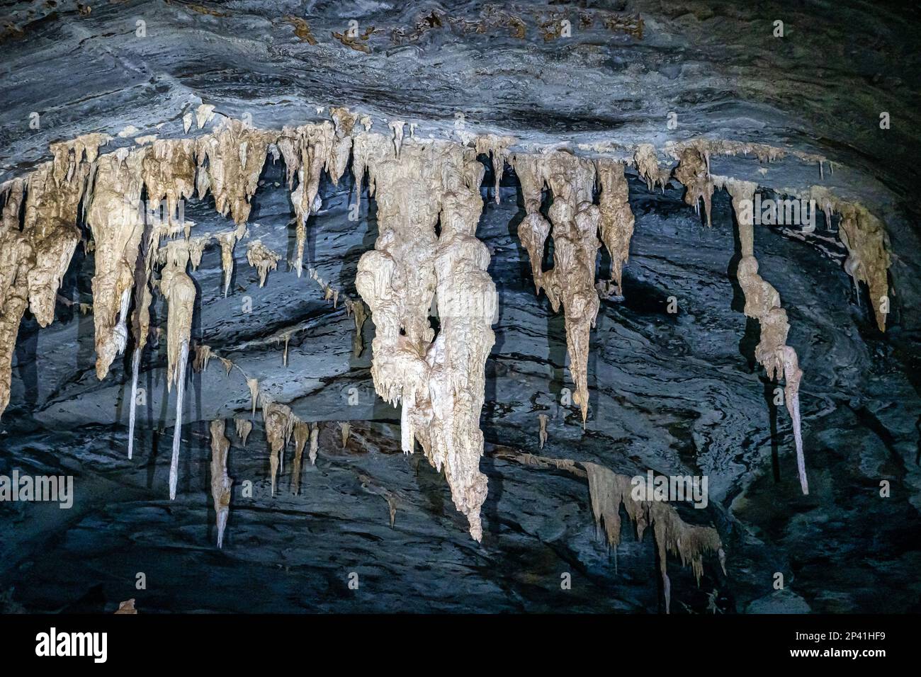 Limestone cave of stalactite and stalagmite formations, the Gruta da ...