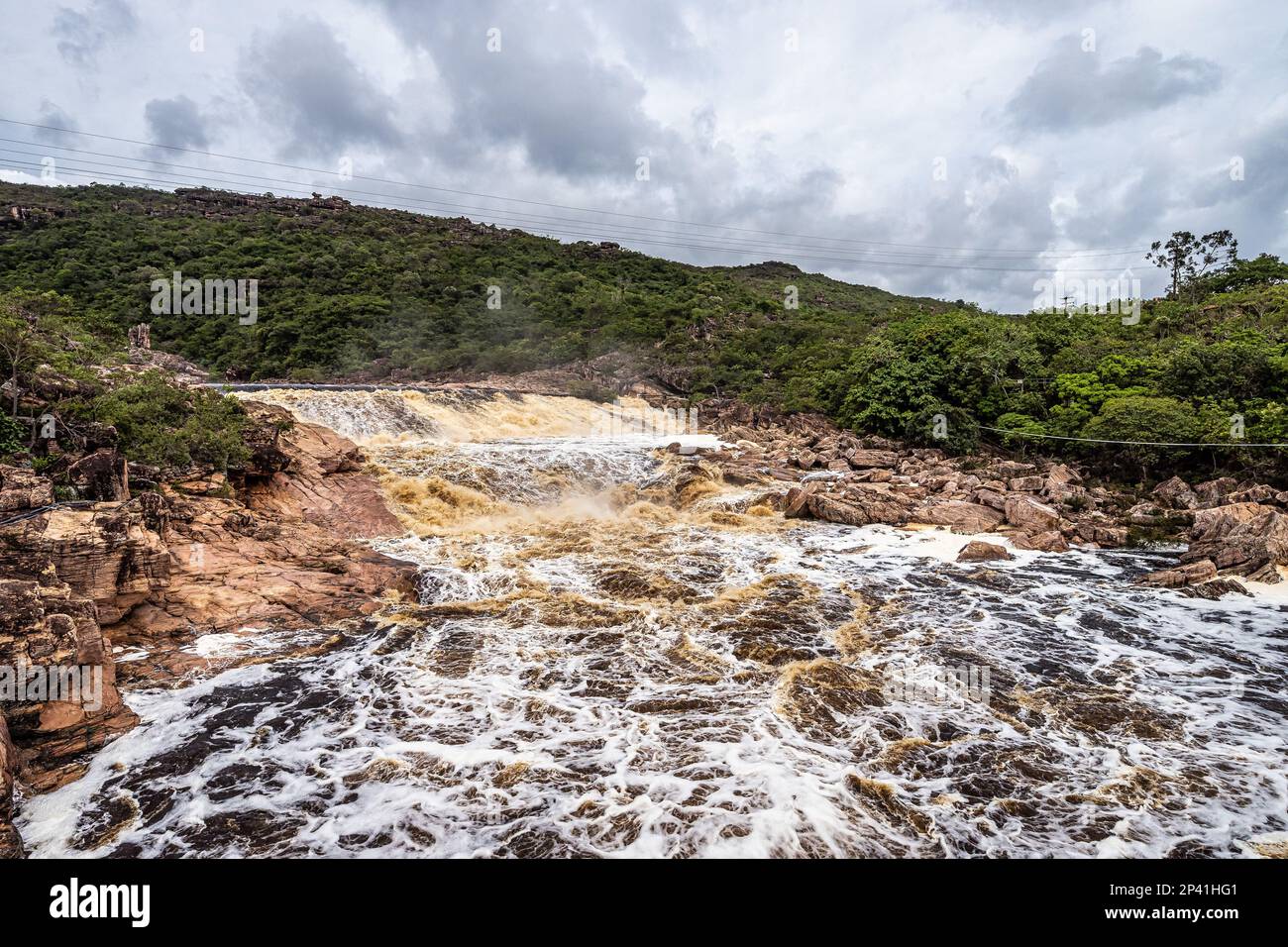 Donana Waterfall in Paraguassu River with dark waters due to iron ore ...