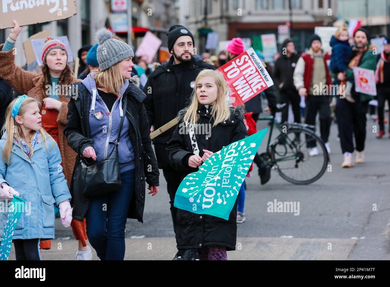 London, UK. 01 Feb 2023. Teachers strike. Thousands march in Protect ...