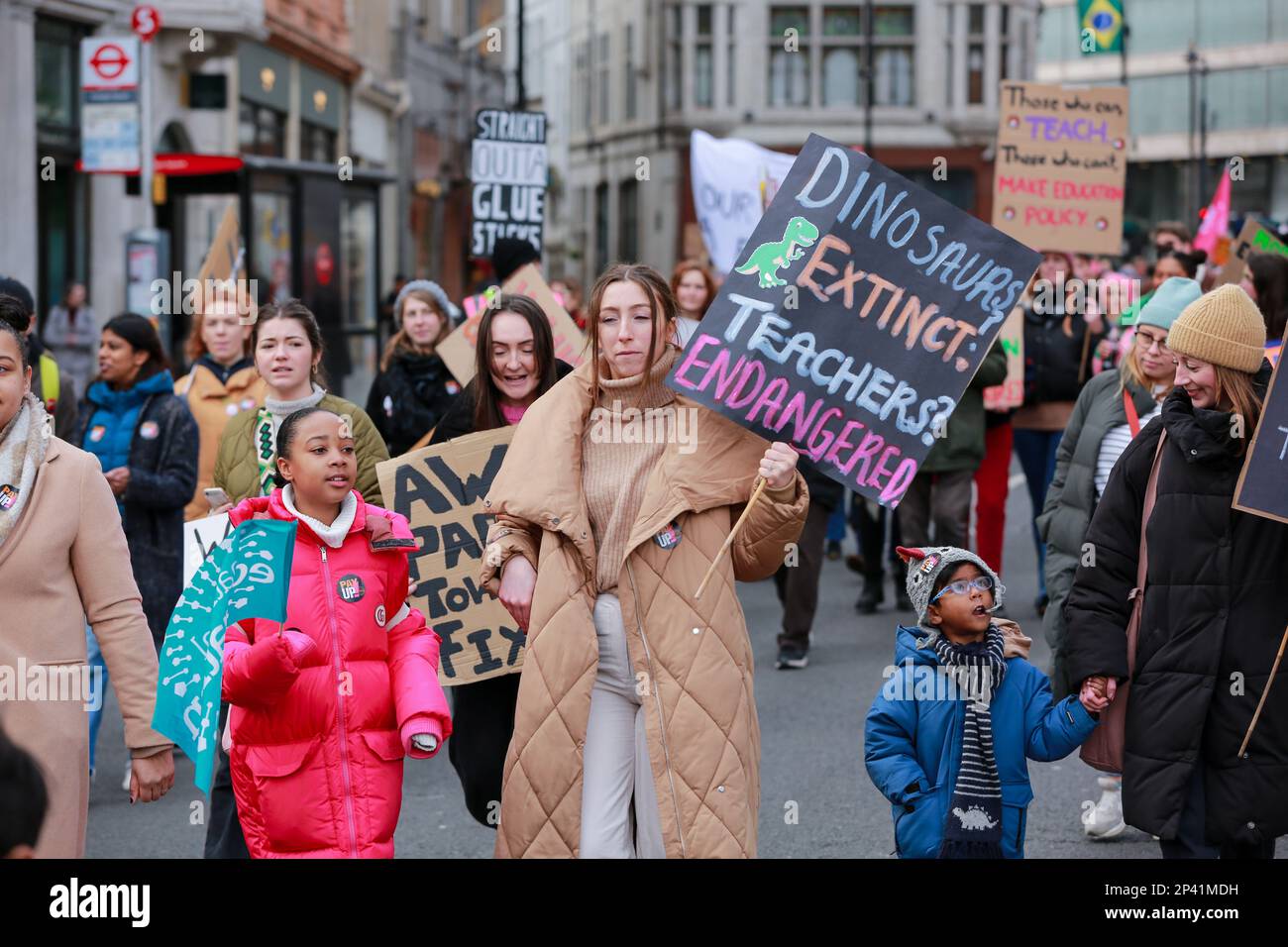 London, UK. 01 Feb 2023. Teachers strike. Thousands march in Protect ...