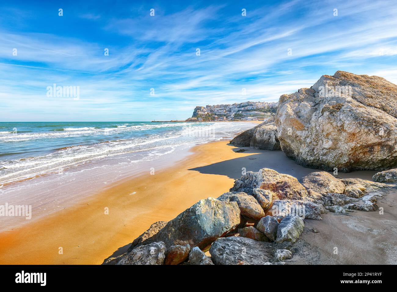 Amazing Peschici with wide sandy beach in Puglia, adriatic coast of ...